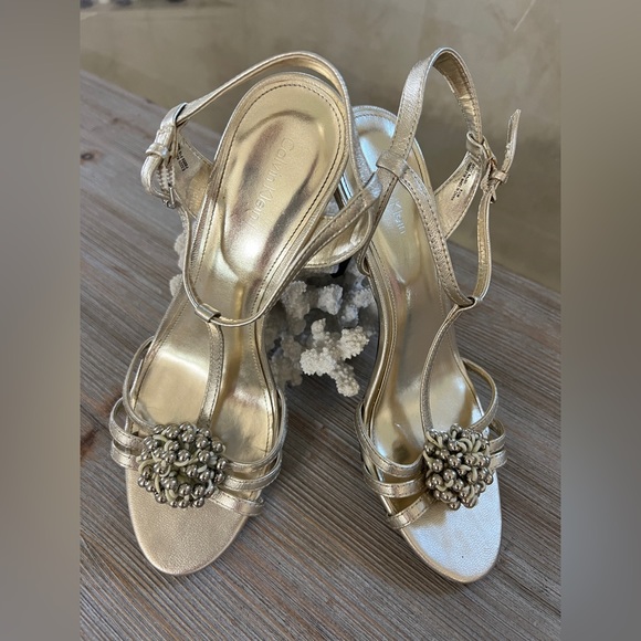 Calvin Klein | Shoes | Calvin Klein Gold Heels Size 95 2 Inch Heel ...